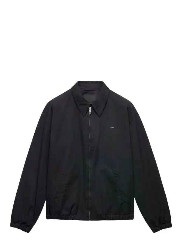 Prada Cotton Zip-up Jacket With Embroidered Logo - Black