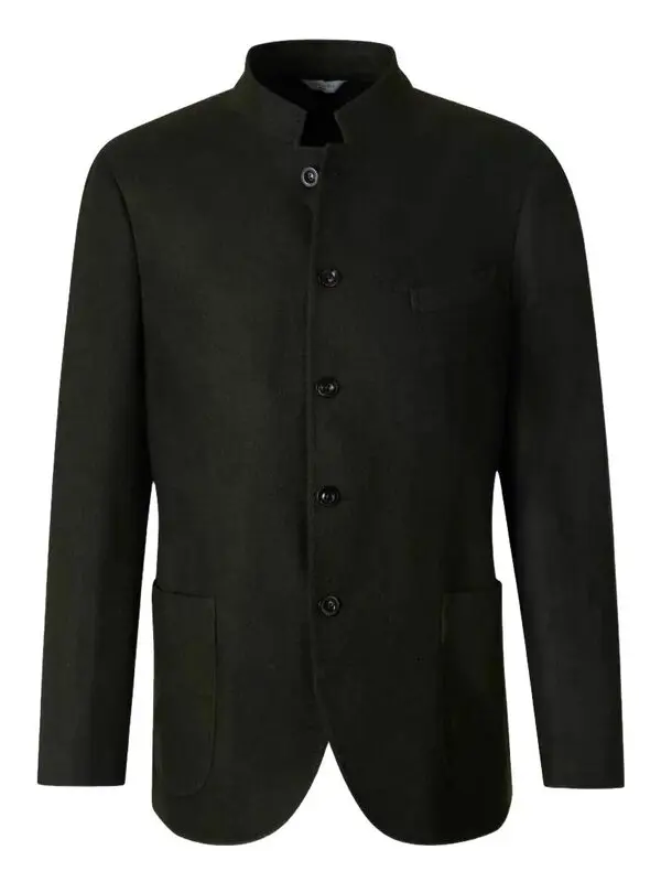 Boglioli Herringbone-pattern Mandarin-collar Blazer - Green