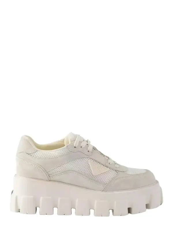 Prada Monolith Suede And Mesh Platform Sneakers - Neutrals