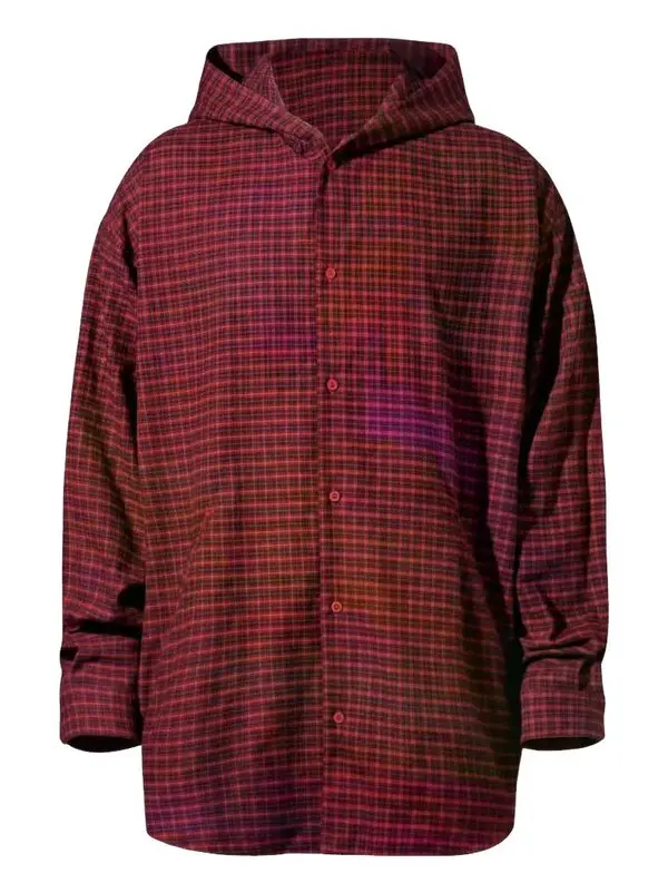 Balenciaga Check-pattern Oversized Hooded Shirt - Red
