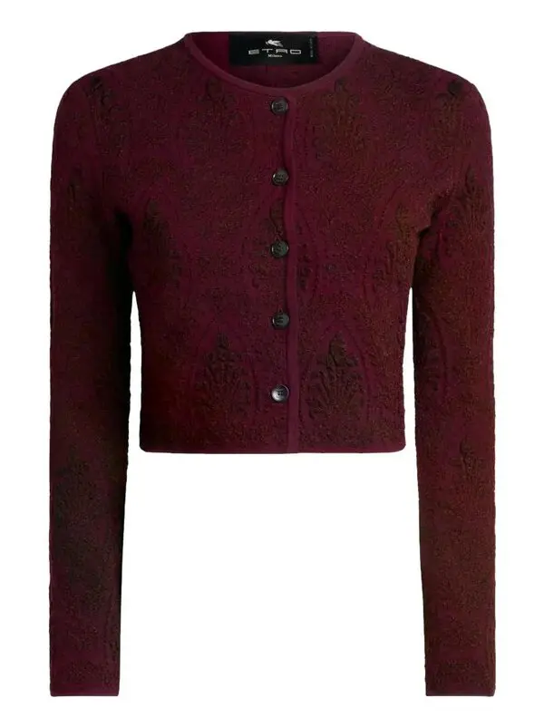 Etro Cropped Jacquard Cardigan With Medallion Motif - Red