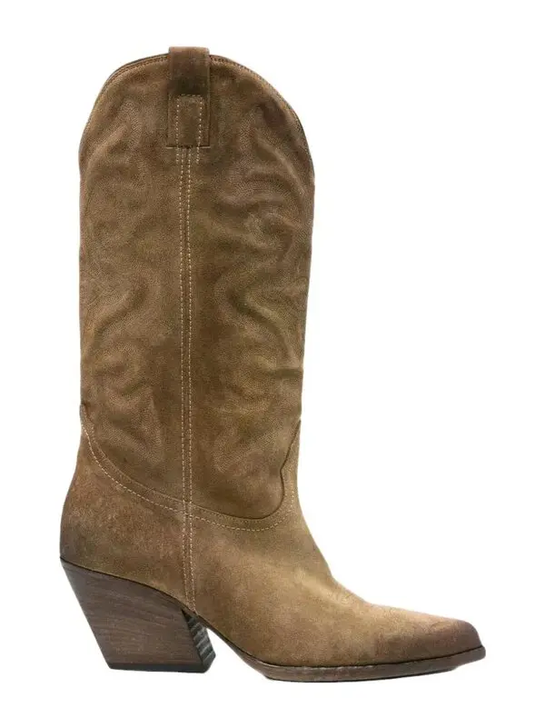 Elena Iachi Embroidered Suede Pointed-toe Boots - Brown