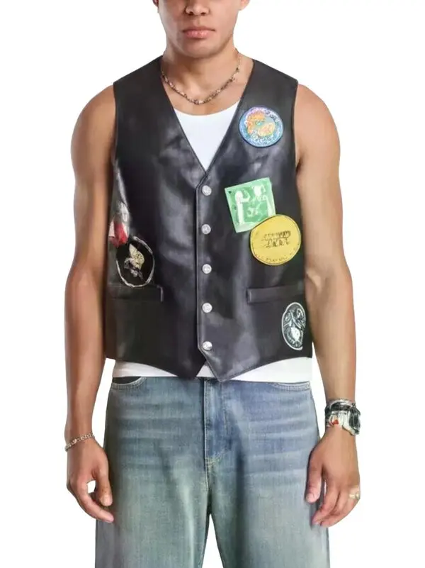 MAISON MARGIELA Leather Sticker-patch Gilet - Black