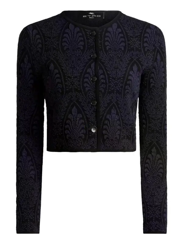 Etro Cropped Jacquard Cardigan - Black