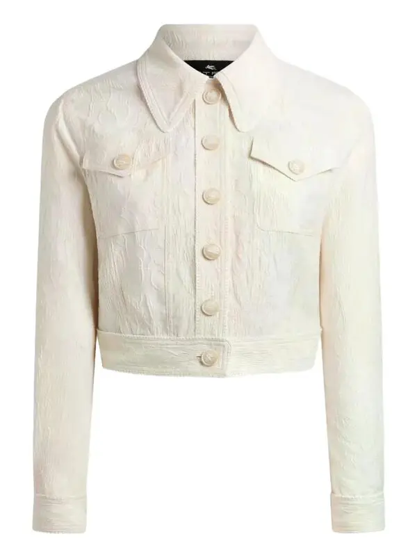 Etro Cropped Jacquard Jacket With Rebrodé Lace - Neutrals