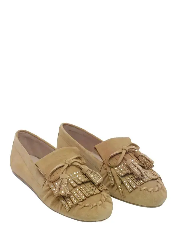 STUART WEITZMAN Barry Stud-embellished Fringe Loafers - Neutrals