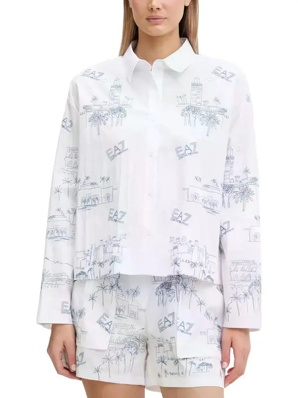 EA7 Graphic Print Long Sleeve Shirt - White