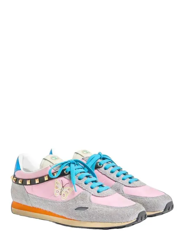 Valentino Garavani Studded Butterfly Embroidered Sneakers - Pink