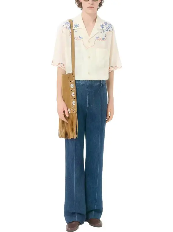 Valentino Garavani Linen Bowling Shirt In San Gallo Lace With Vlogo Embroidery - White