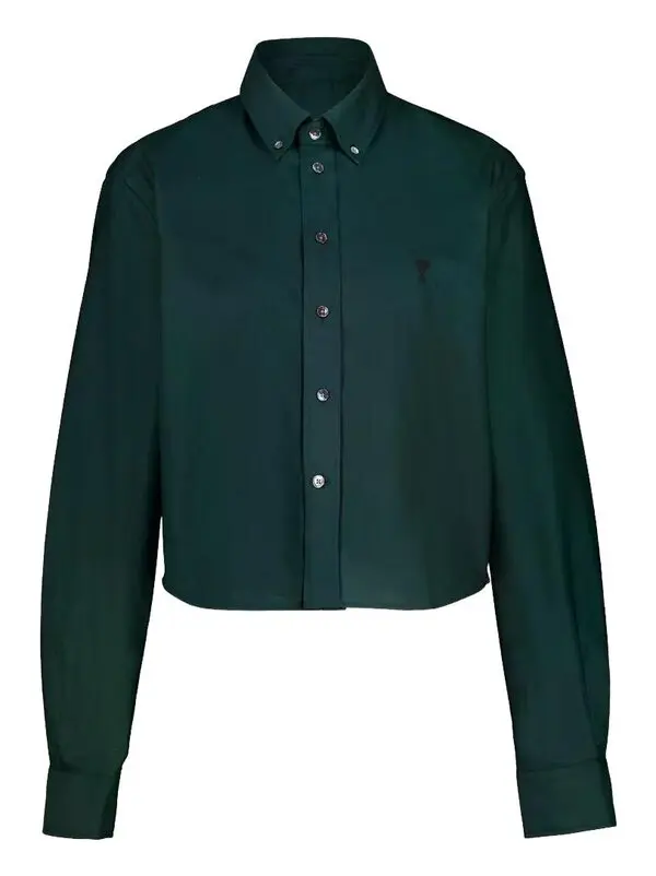 AMI Paris Embroidered Cotton Cropped Shirt - Green