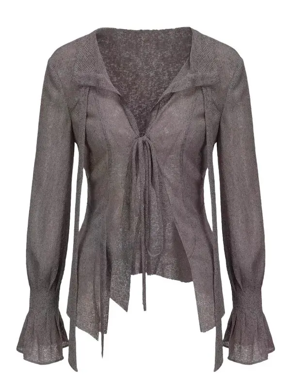 ELYWOOD Open-knit Tie-fastening Cardigan - Grey