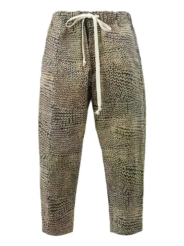 UMA WANG Printed Drawstring Cropped Trousers - Neutrals