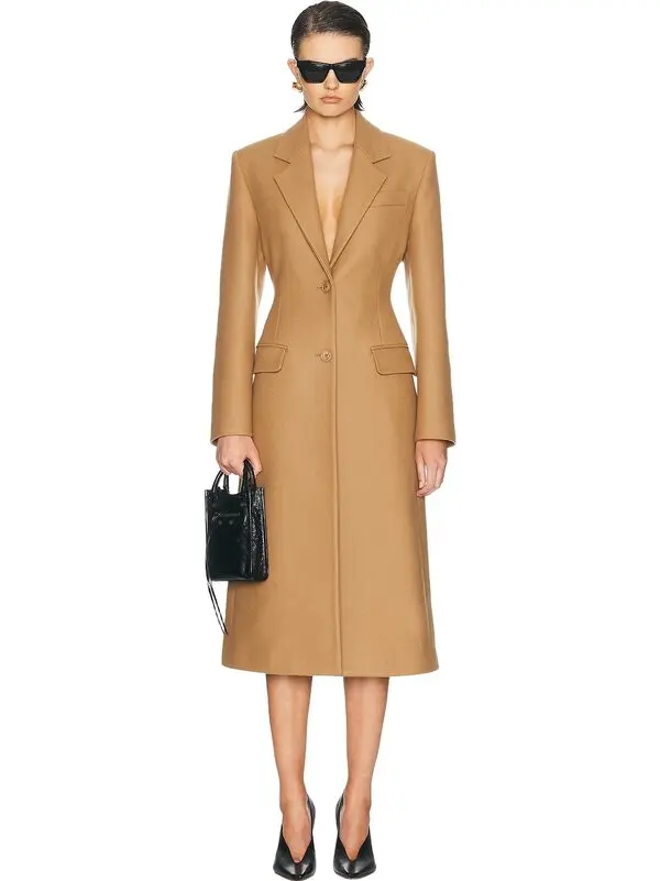 Balenciaga Long Coat In Brown - Camel