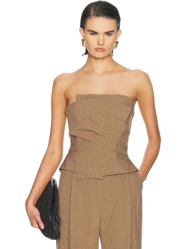 THE SEI Asymmetrical Wrap Bustier Top - Sand