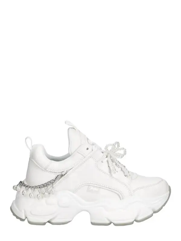 BUFFALO Pearl-embellished Chunky Sole Sneakers - White