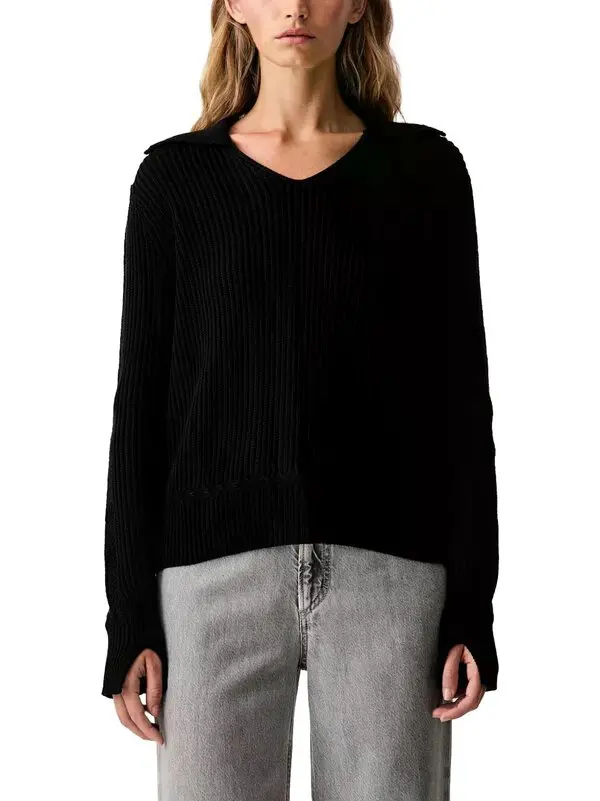 Armani Exchange Ribbed Knit Spread Collar Sweater - Black
