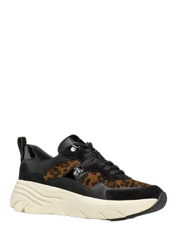 Geox Diamanta Leopard-print Panelled Sneakers - Black
