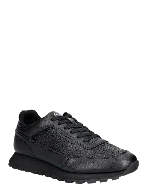 Armani Exchange Logo-embossed Pebbled-effect Sneakers - Black