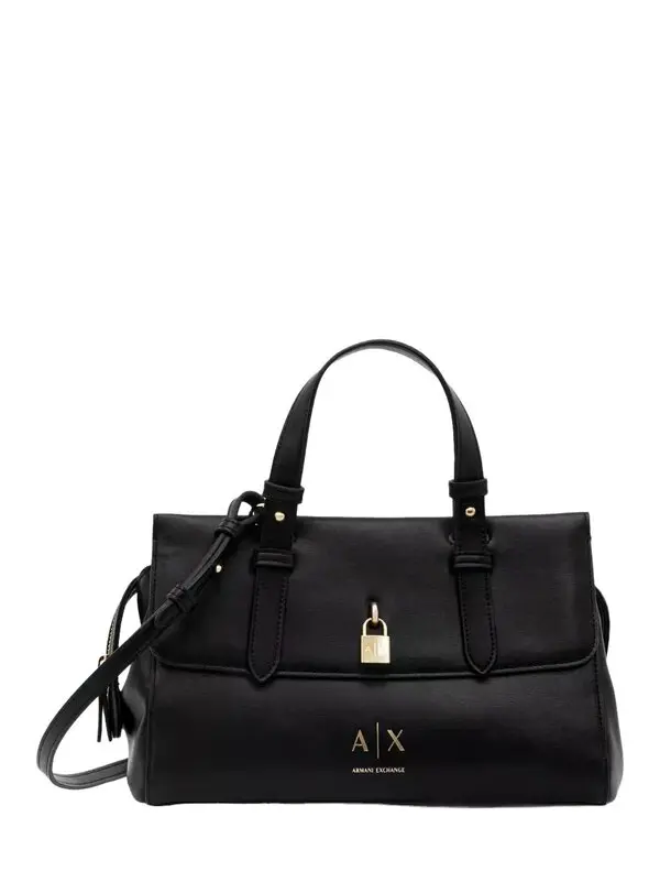Armani Exchange Padlock-detail Logo-print Shoulder Bag - Black