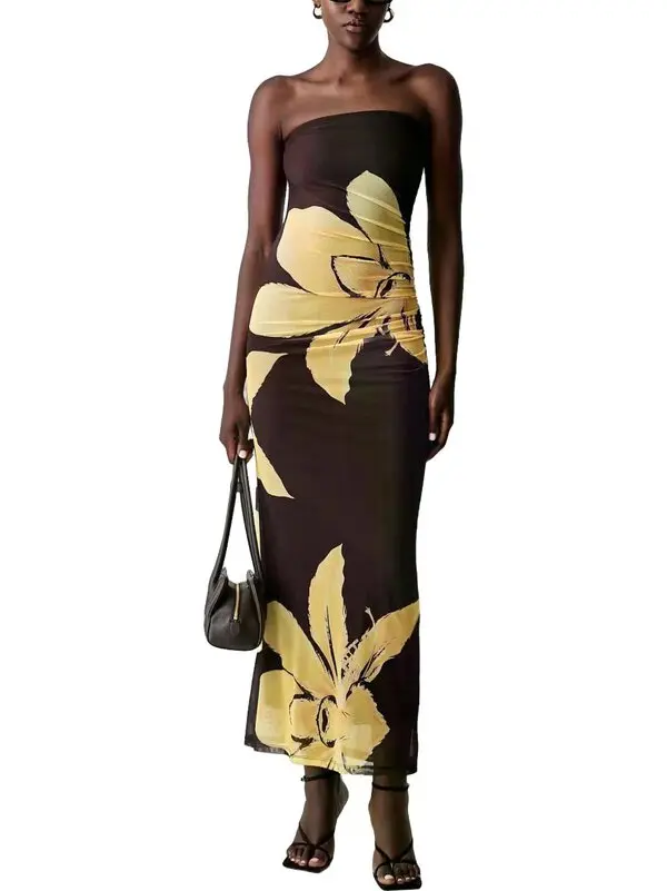 Bardot Ciera Floral-print Ruched Maxi Dress - Brown