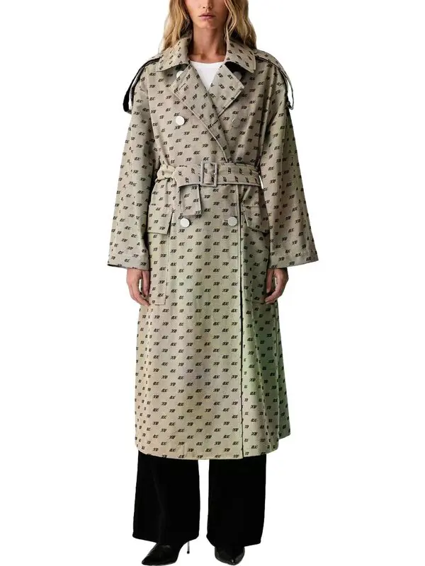 Armani Exchange All-over Logo Print Double-breasted Trench Coat - Neutrals