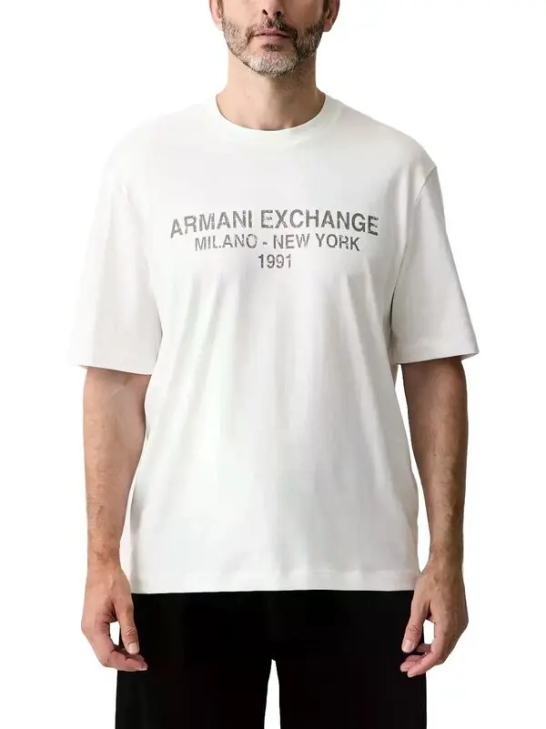 Armani Exchange Logo-print Garment-dyed Crew-neck T-shirt - White