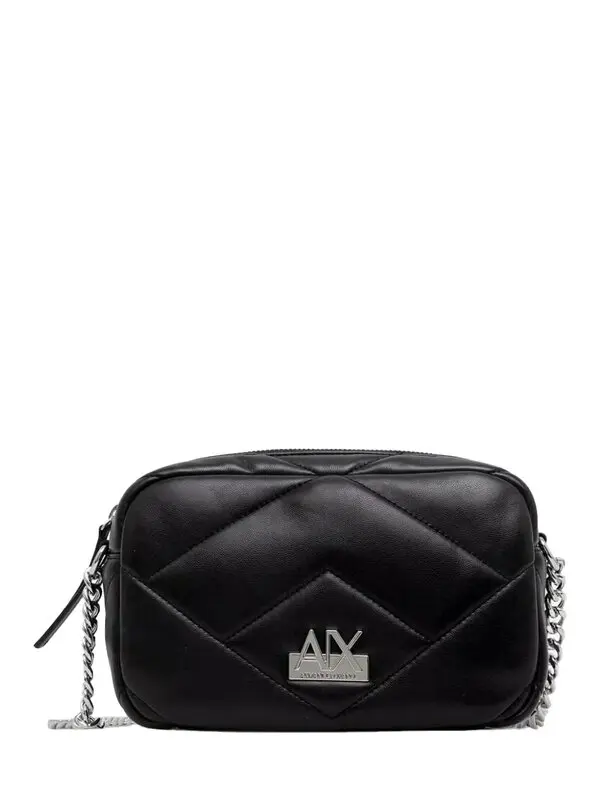 Armani Exchange Quilted Logo-plaque Shoulder Bag - Black