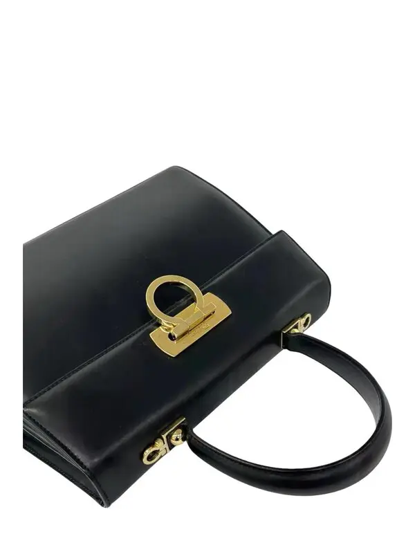 FERRAGAMO 2010-2026 Leather Gancini Iconic Top Handle Bag Satchel - Black