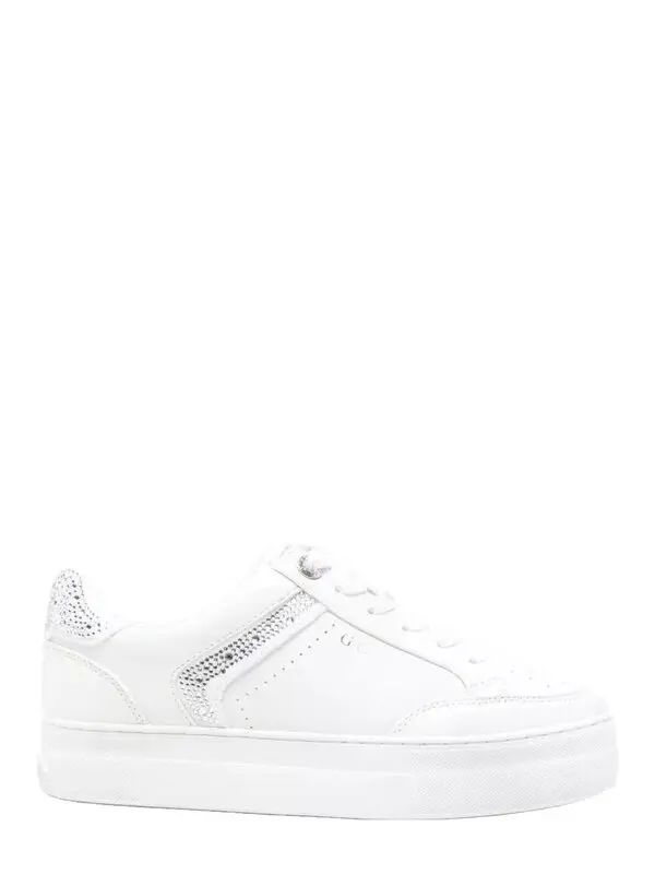 Guess Rhinestone Embellished Leather Sneakers - White