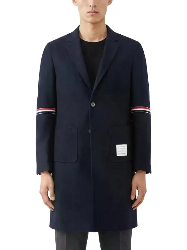 Thom Browne Single-button Coat With Stripe Detail - Blue