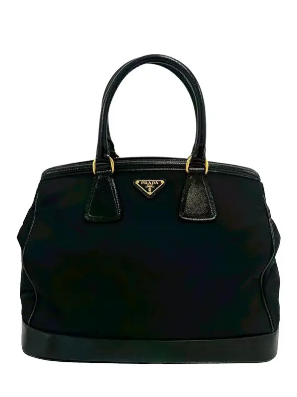 Prada 2013-2026 Saffiano Trimmed Tessuto Handbag - Black