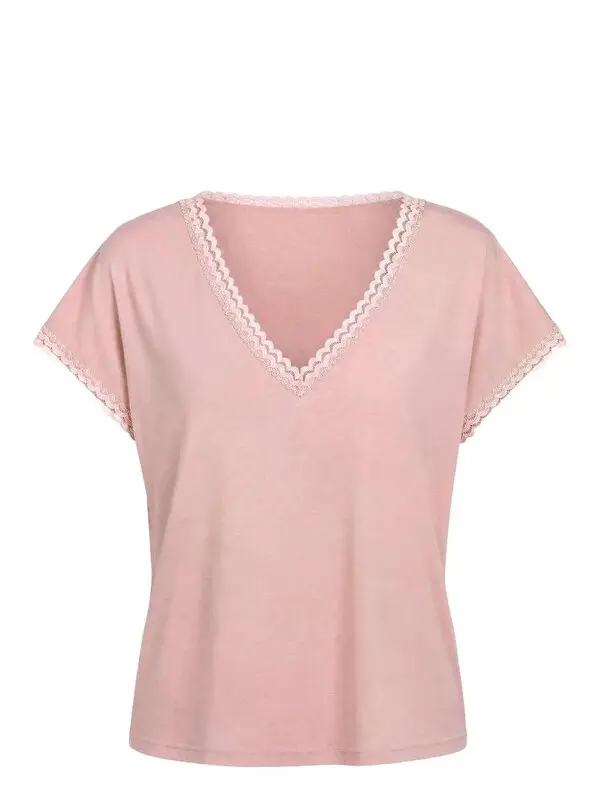 MOLLY BRACKEN Lace-trim V-neck T-shirt - Pink