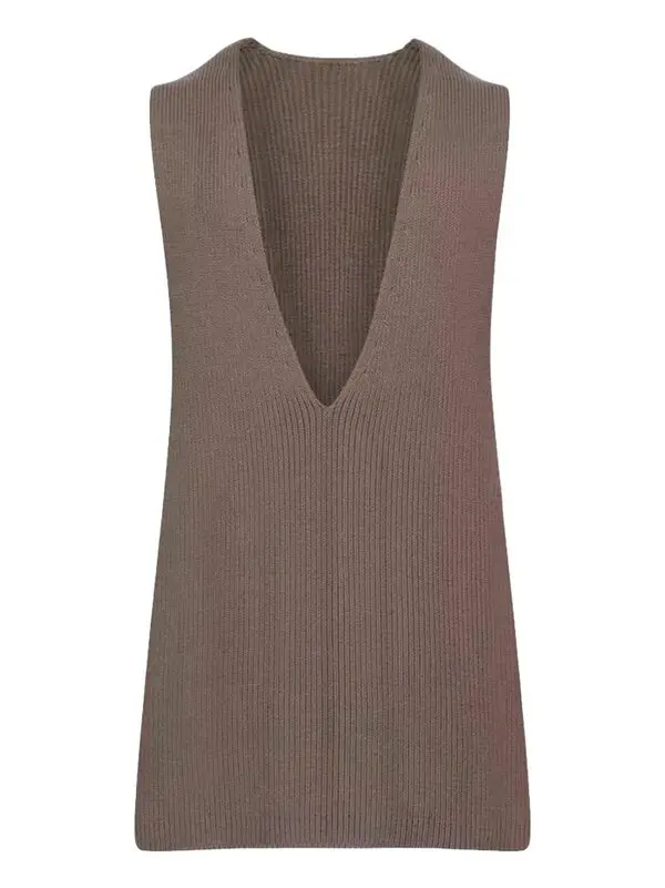 Rick Owens Ribbed V-neck Tank Top - Brown