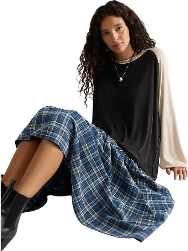 Free People Emberwood Flannel Maxi Skirt - Navy Combo