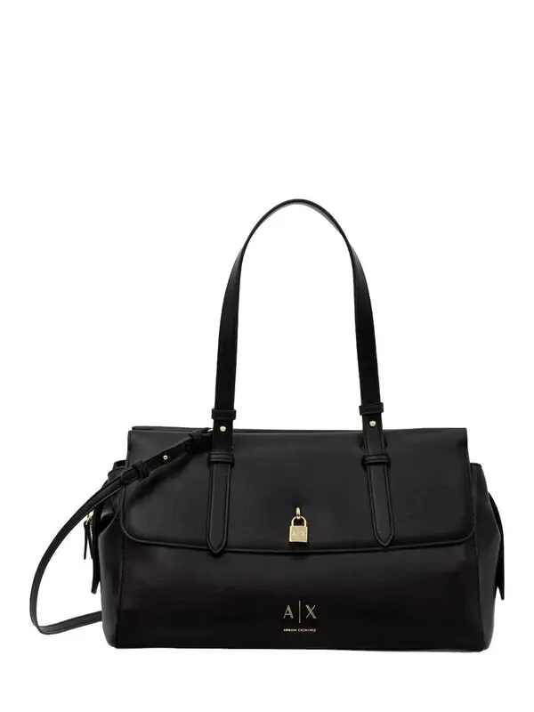 Armani Exchange Logo Print Padlock Detail Tote Bag - Black