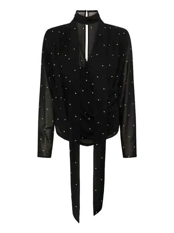 GESTUZ Polka-dot Tie-neck Blouse - Black