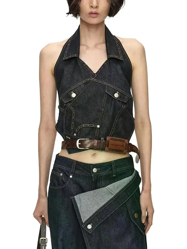 Andersson Bell Belted Halterneck Top - Blue