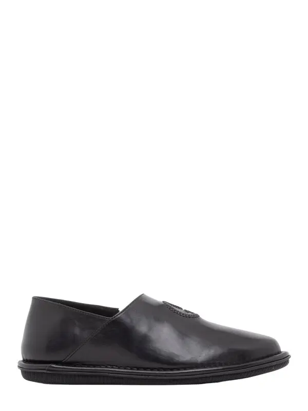 Giorgio Armani Leather Slipper With Rubber Sole - Black