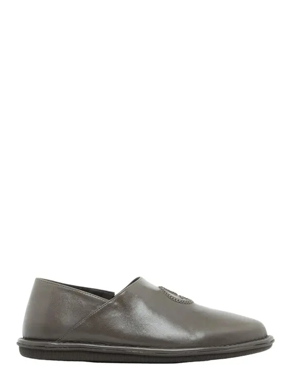 Giorgio Armani Leather Slipper With Rubber Sole - Brown