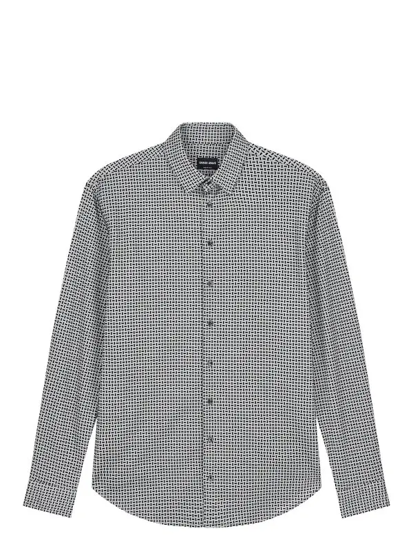Giorgio Armani Regular Fit Cotton Jersey Shirt With Geometric Flock Print - Patterned