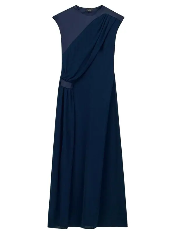 Giorgio Armani Sleeveless Draped Viscose Jersey And Satin Maxi Dress - Blue