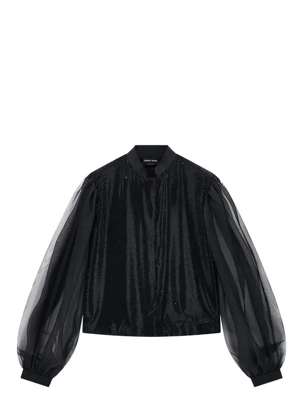 Giorgio Armani Satin Shirt With Silk Organza Sleeves And Front Rhinestones - Patterned