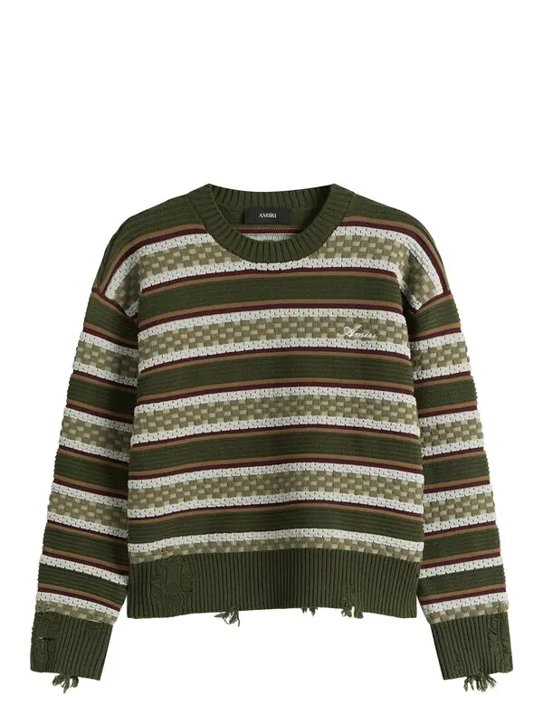 Amiri Striped Logo Crewneck Sweater - Coffee