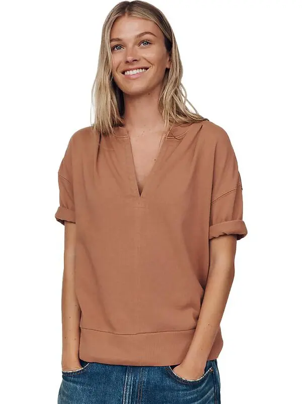 Wilt 100% Cotton V-neck Top - Tan