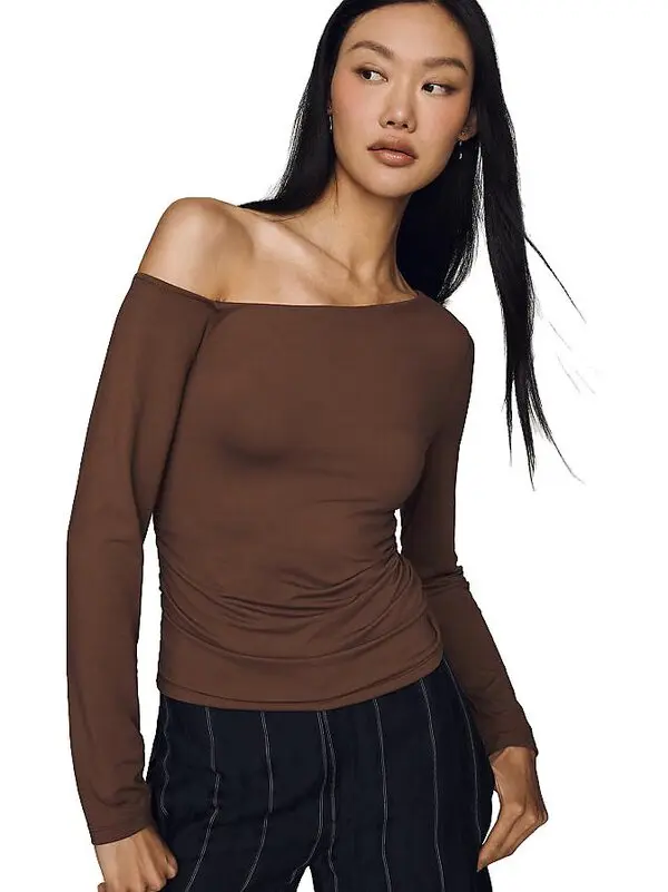 Maeve Off-shoulder Long-sleeve Top - Brown