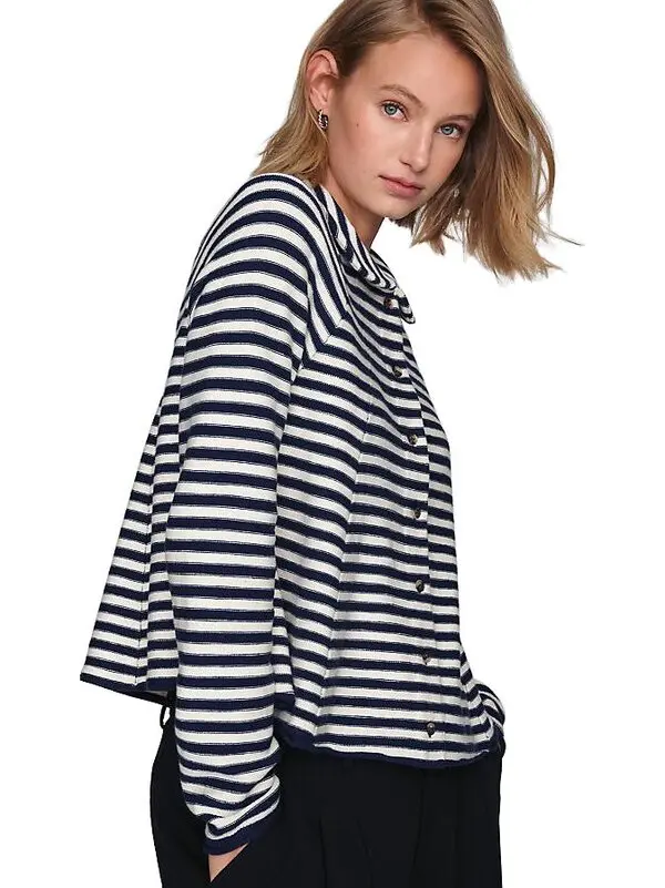 Maeve Collared Cardigan With Contrast Stripes - Black/white Stripe