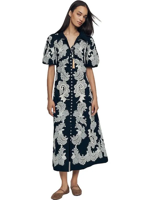 Anthropologie Appliqué Midi Dress - Black