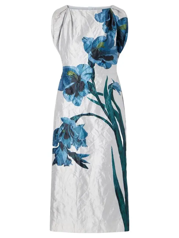 Erdem Floral-print Textured Satin Midi Dress - Gray