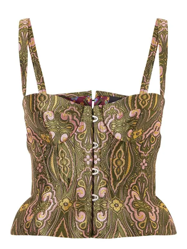 Etro Floral Paisley-print Jacquard Bustier Top - Gold