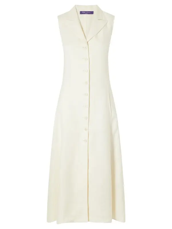 Ralph Lauren Kensley Canvas Silk And Linen-blend Midi Dress - Neutrals